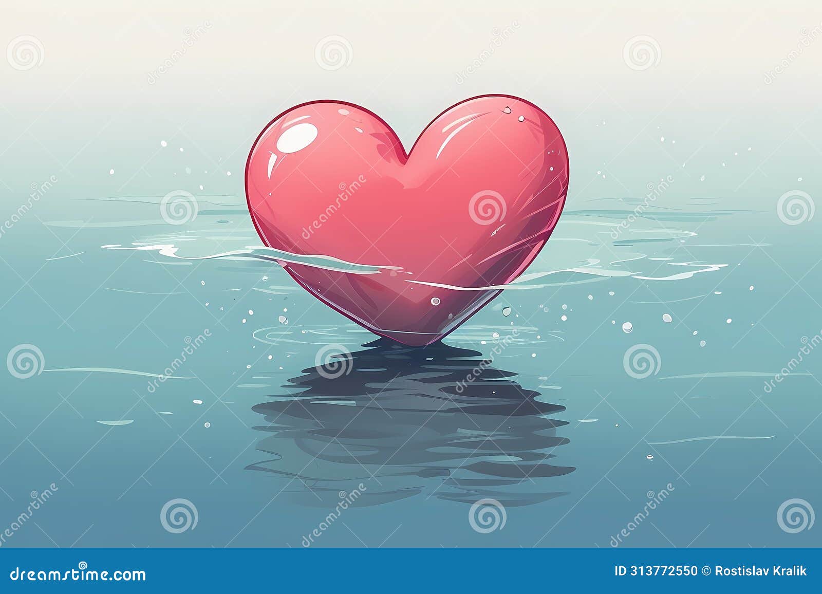 Illustration of Cute Swimming Heart. Stock Illustration - Illustration ...