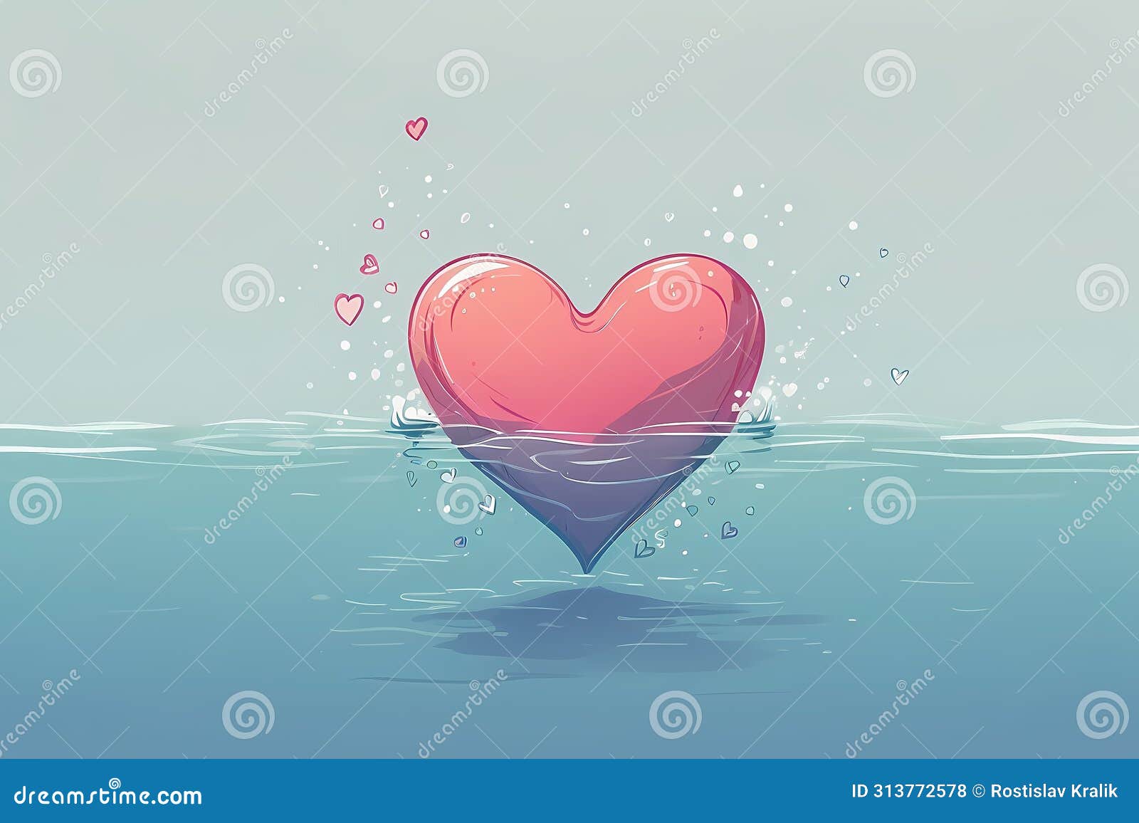 Illustration of Cute Swimming Heart. Stock Illustration - Illustration ...