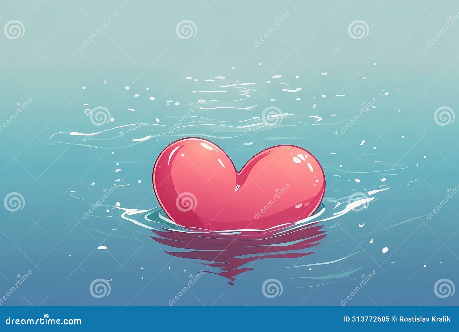 Illustration of Cute Swimming Heart. Stock Illustration - Illustration ...