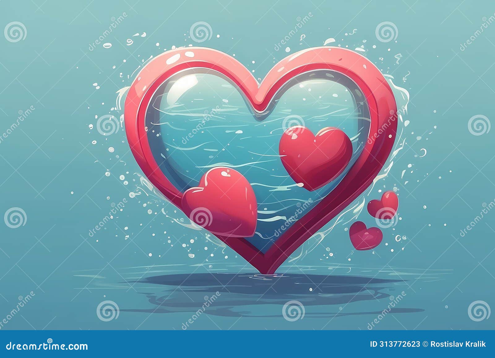Illustration of Cute Swimming Heart. Stock Illustration - Illustration ...