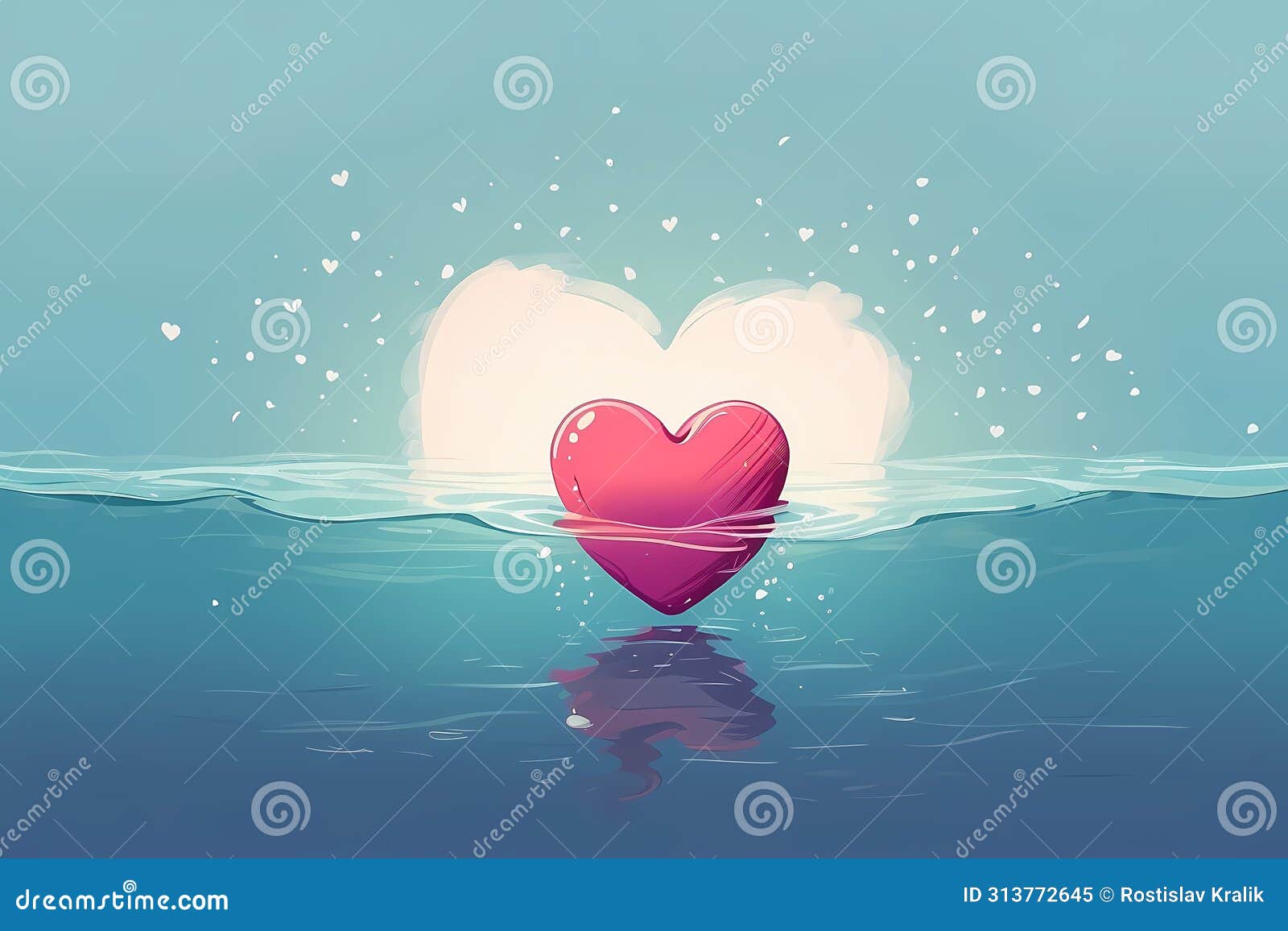 Illustration of Cute Swimming Heart. Stock Illustration - Illustration ...