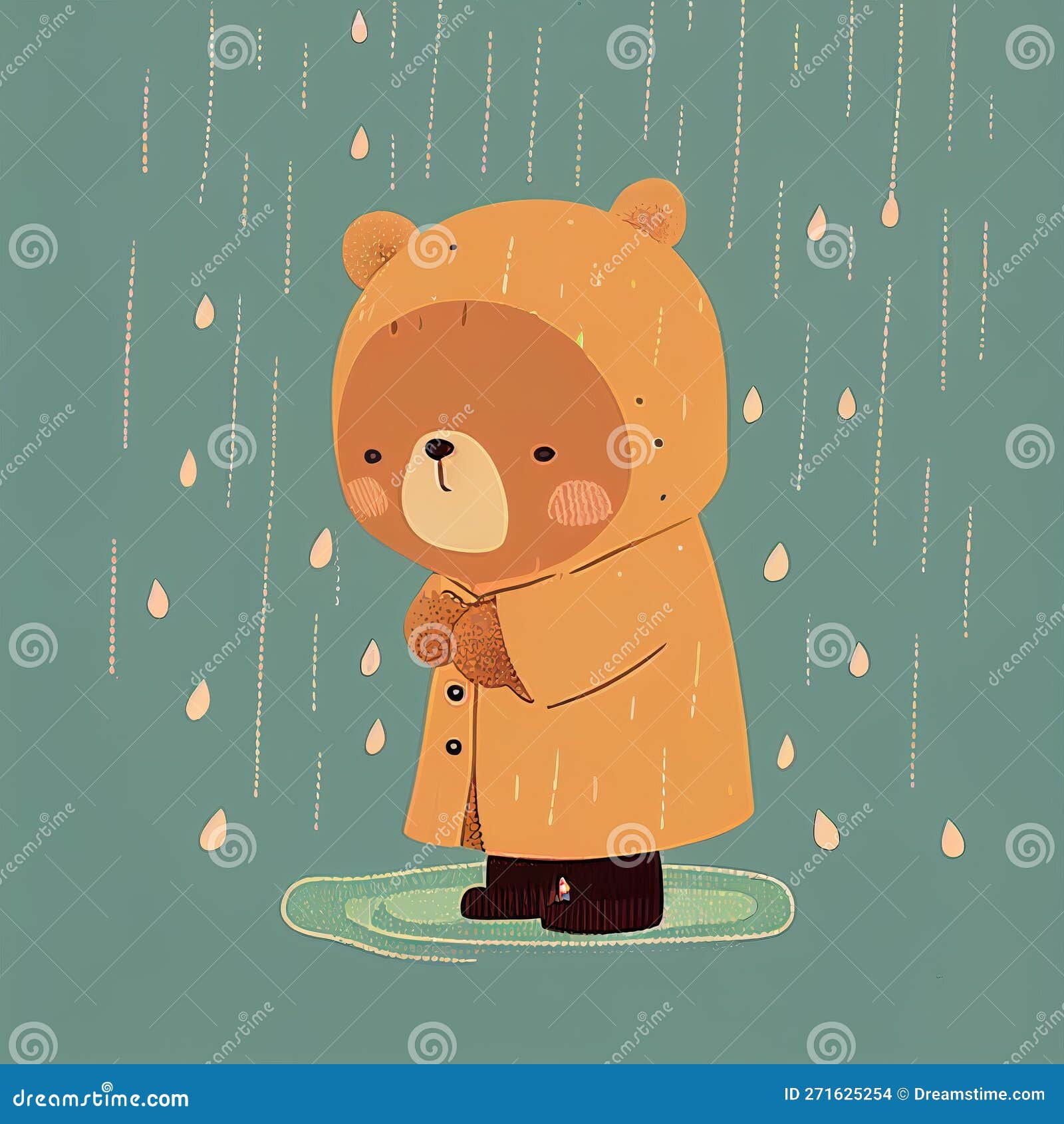 Illustration Cute Teddy Bear Standing Alone on Rainy Day Created with ...