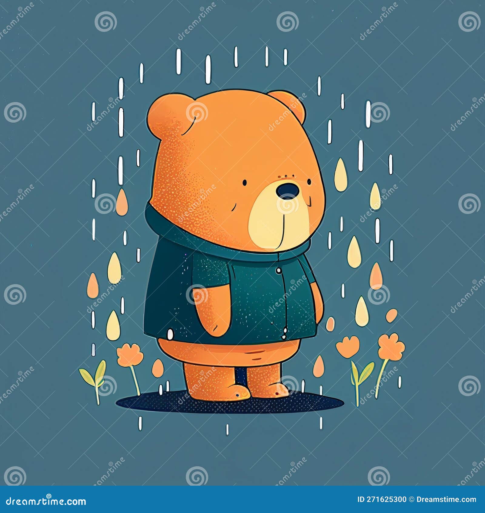 Illustration Cute Teddy Bear Standing Alone on Rainy Day Created with ...