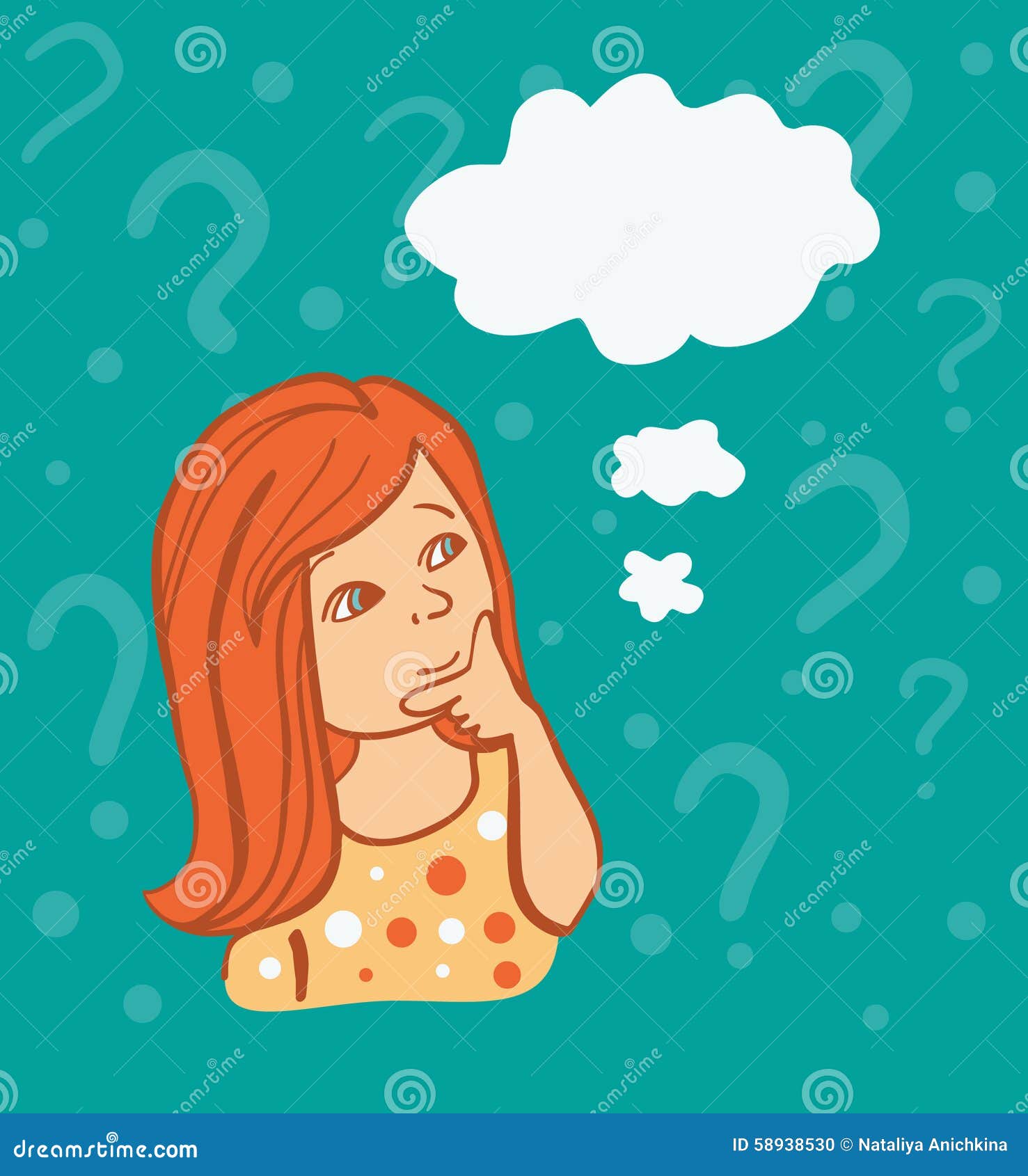 Illustration of a Cute Thinking Girl Stock Illustration - Illustration ...