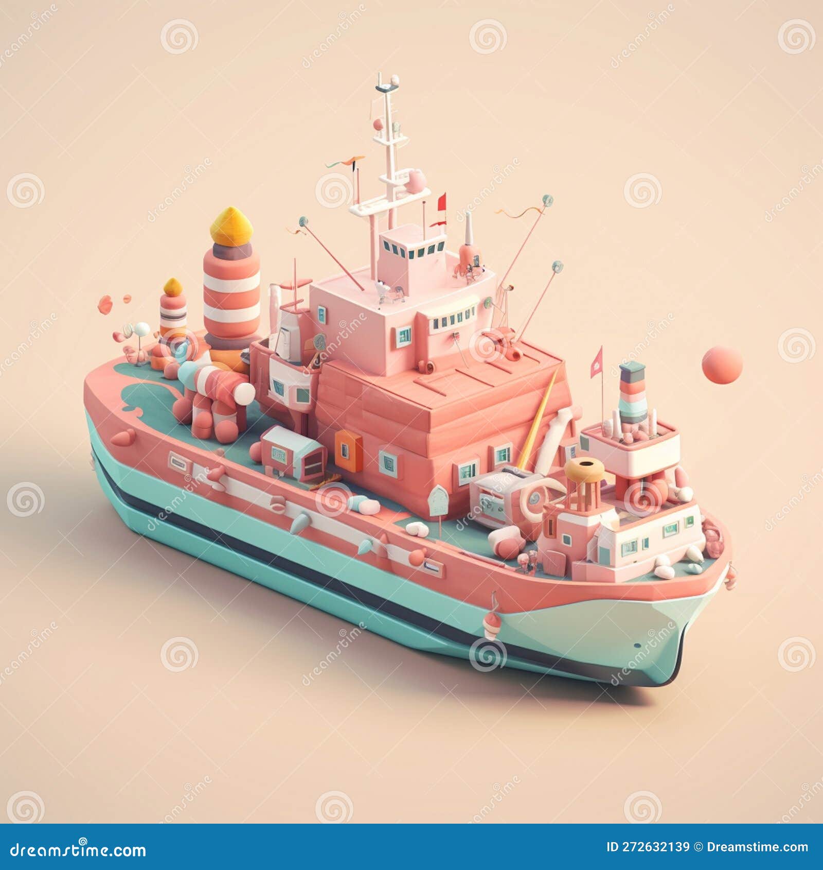 Cute Tiny Isometric Ocean Liner with Generative AI Stock Illustration ...