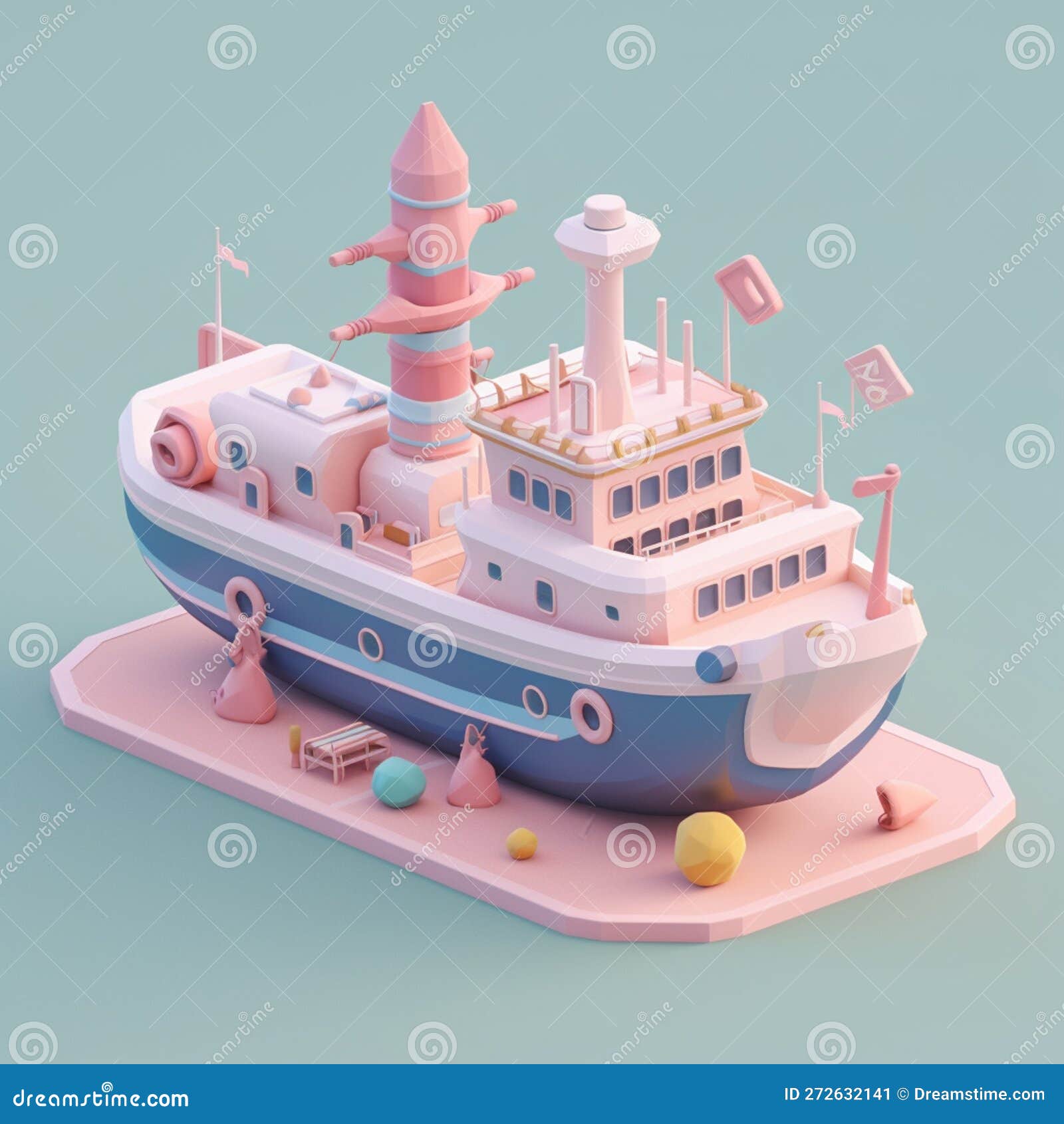 Cute Tiny Isometric Ocean Liner with Generative AI Stock Illustration ...