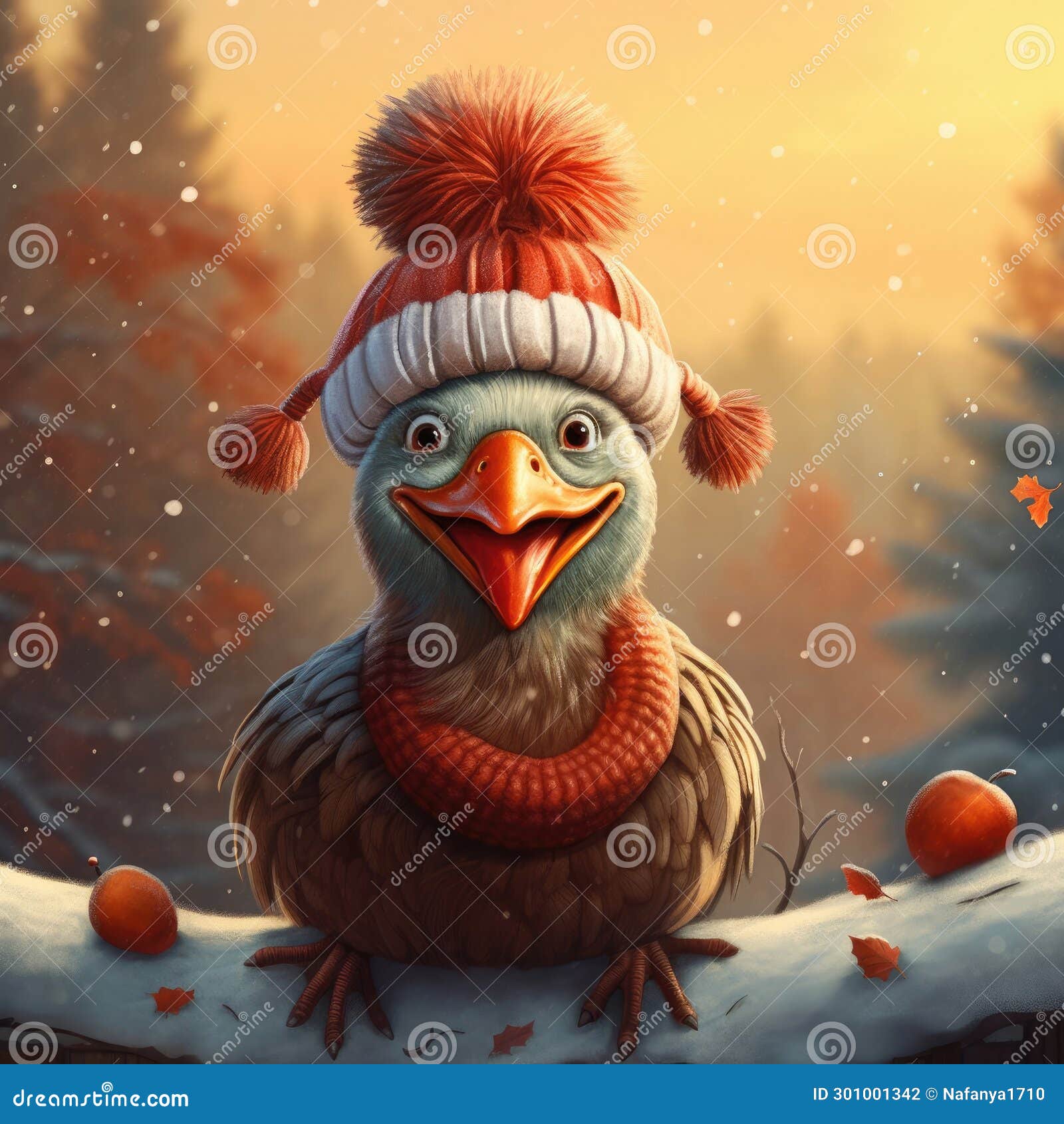 Illustration of a Cute Turkey in a Winter Hat Stock Illustration ...