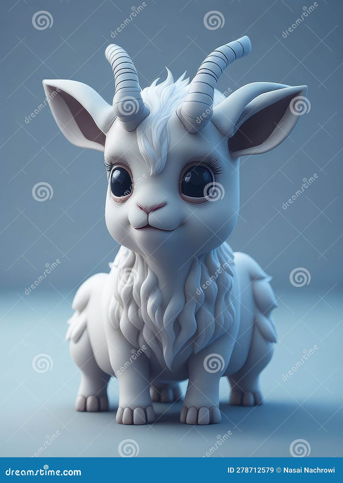 Illustration of a Cute White Creature with Horns and Big Eyes Created ...