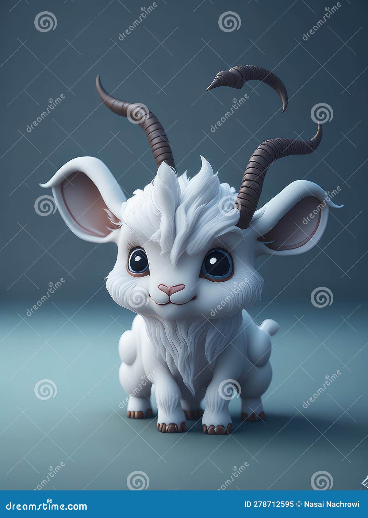 Illustration of a Cute White Creature with Horns and Big Eyes Created ...