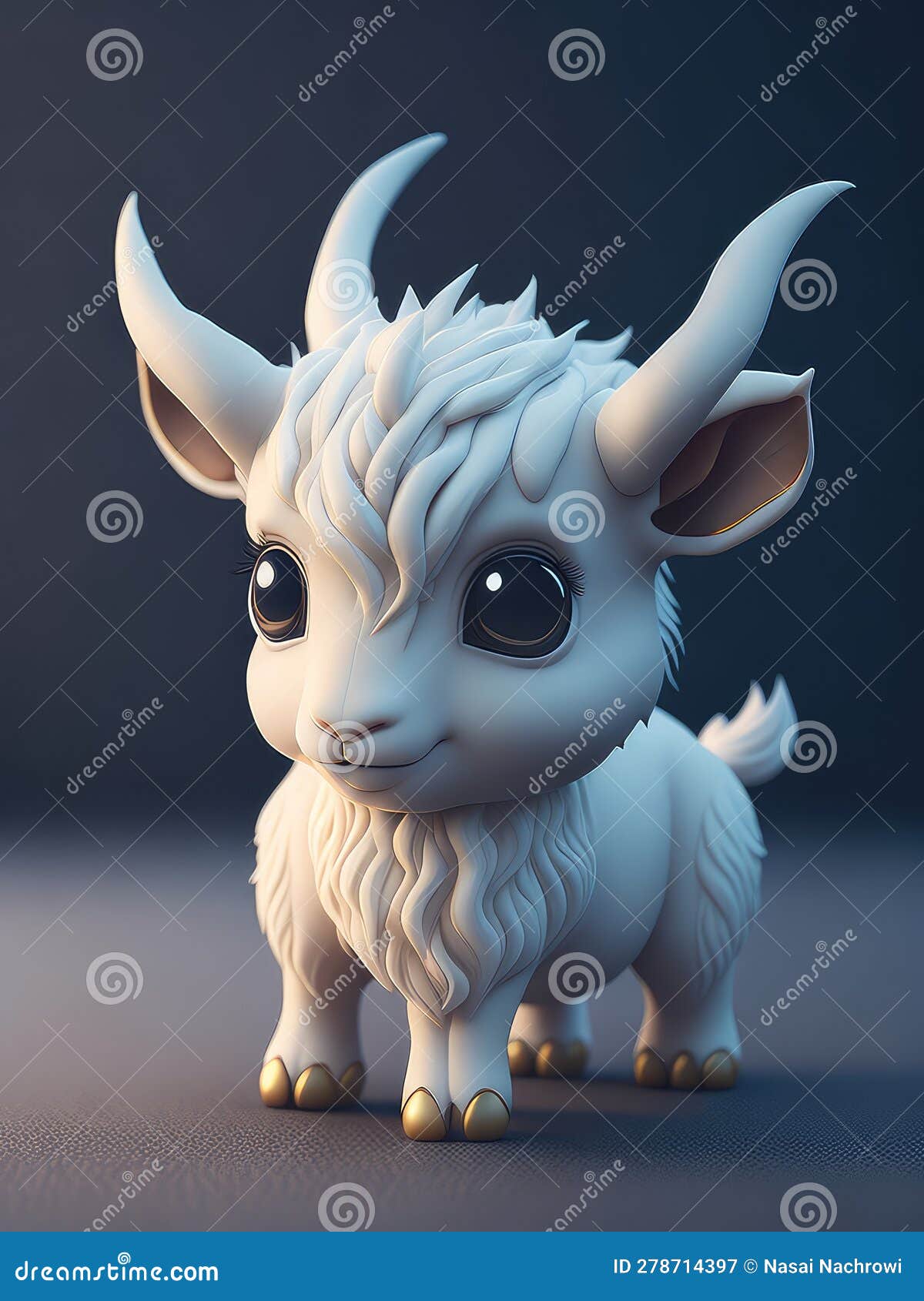 Illustration of a Cute White Creature with Horns and Big Eyes Created ...