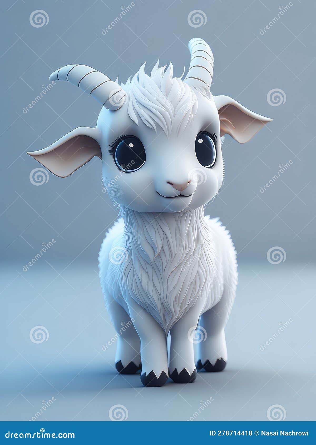 Illustration of a Cute White Creature with Horns and Big Eyes Created ...