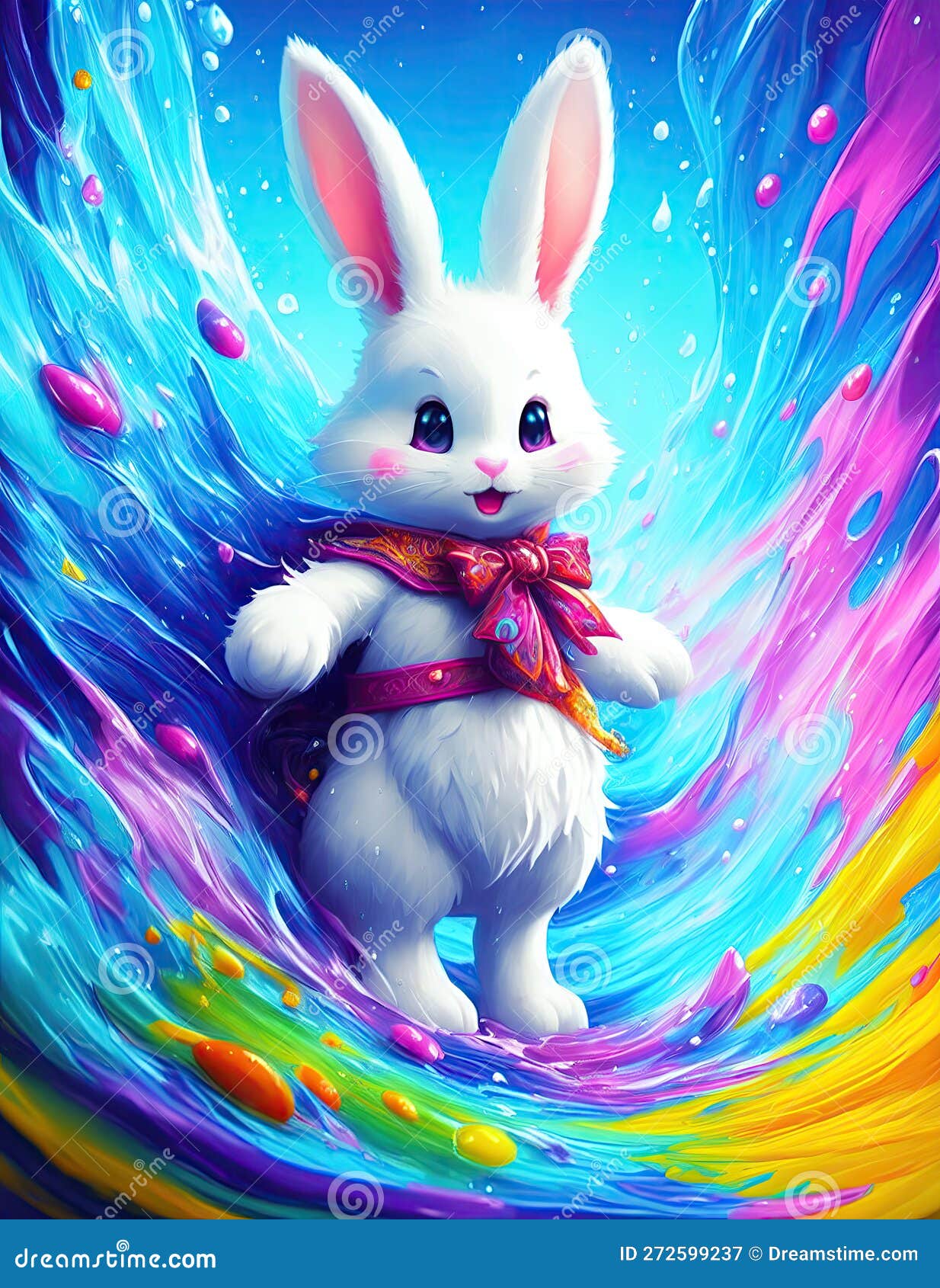 Cute White Easter Bunny Against the Background of Colorful Splash with ...