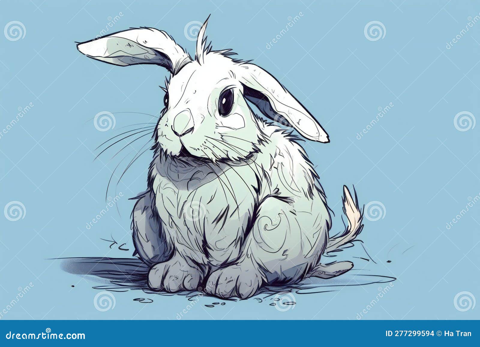 Illustration of a Cute White Rabbit Sitting on the Ground, Sketch Style ...