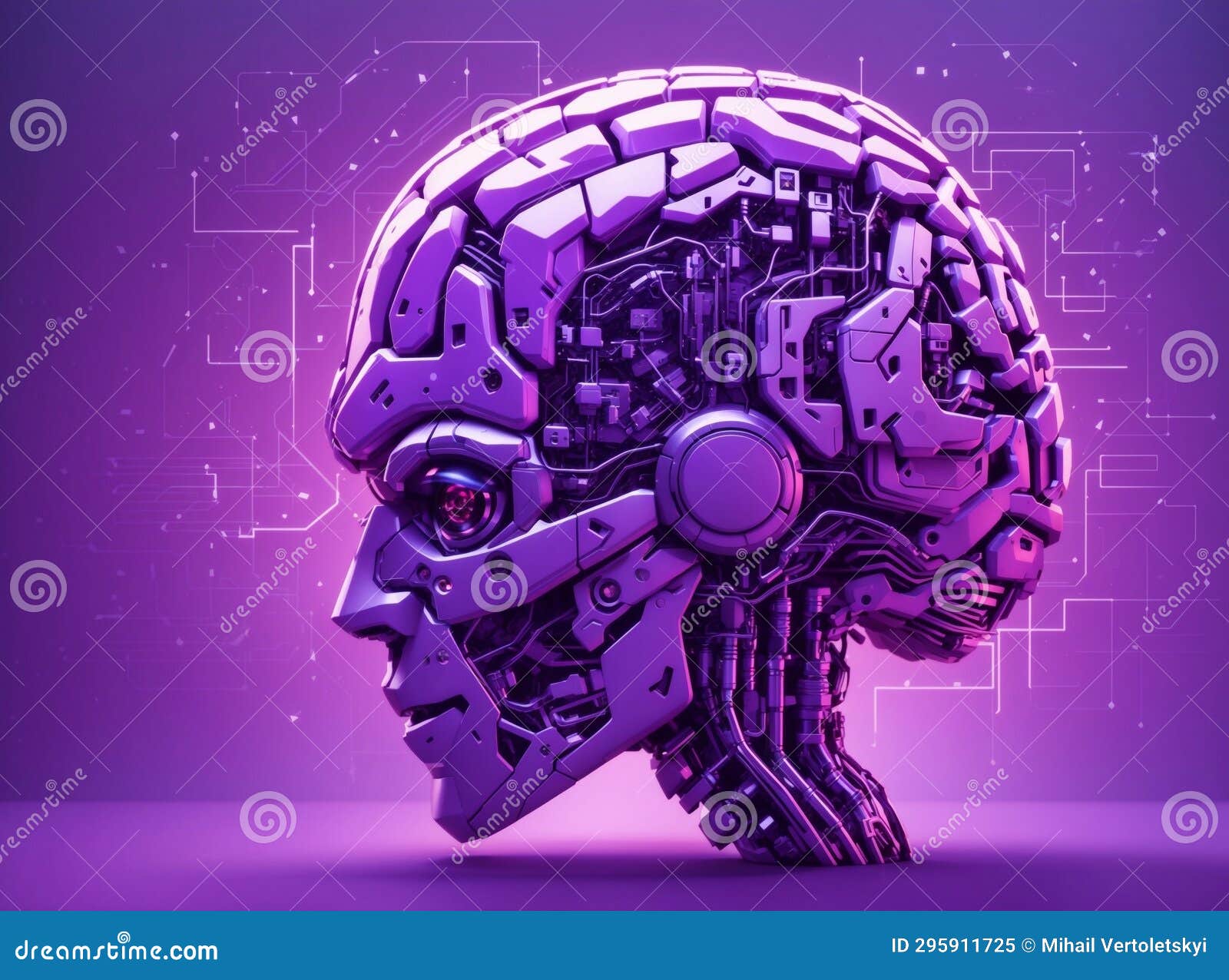 Illustration of a Cybernetic Brain with a Face in Profile of Artificial ...