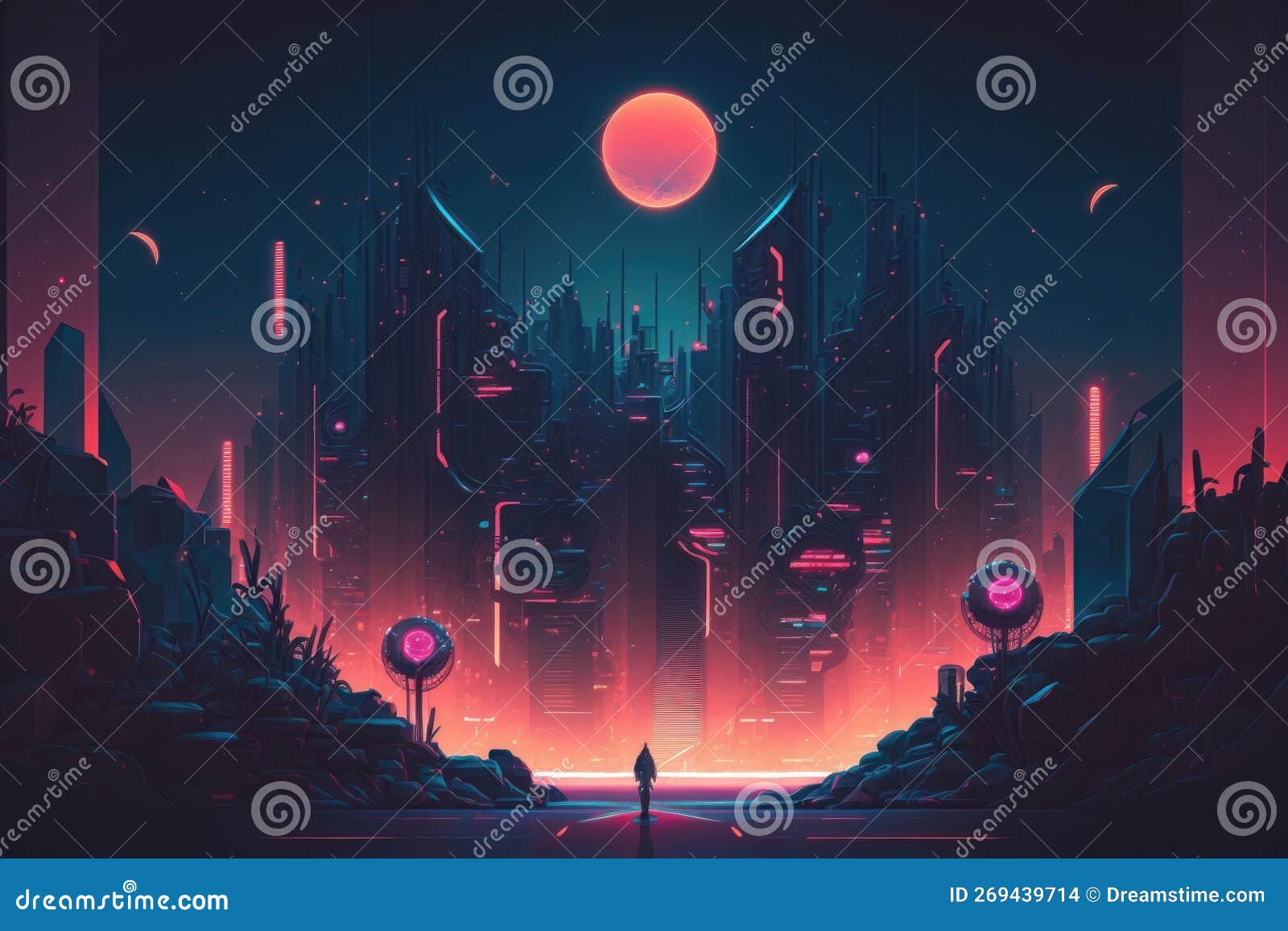An Illustration of a Cyberpunk Abstract Background. Generation AI Stock ...