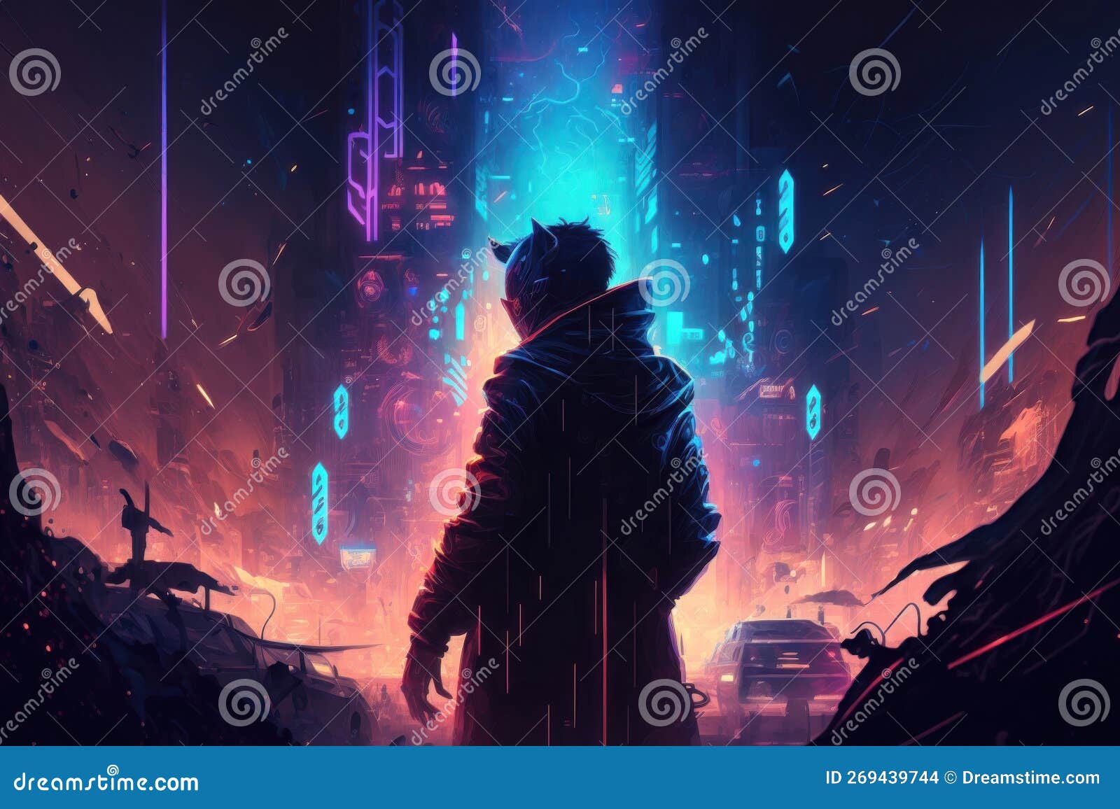An Illustration of a Cyberpunk Abstract Background. Generation AI Stock ...