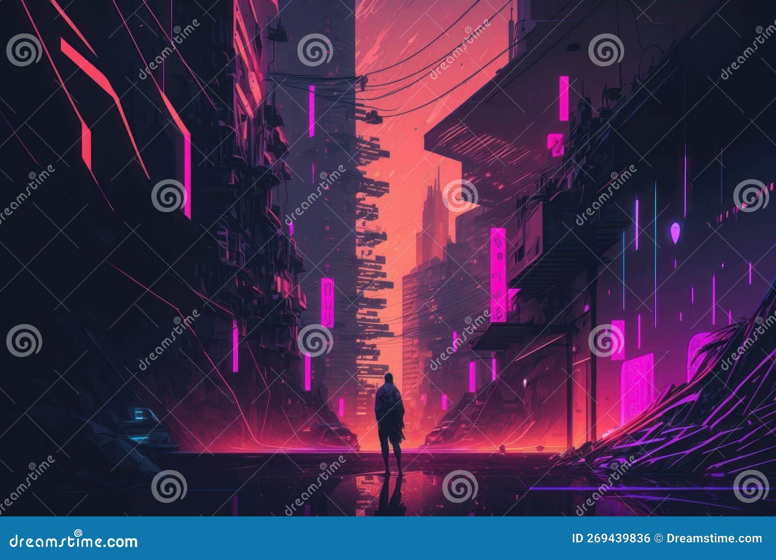 An Illustration of a Cyberpunk Abstract Background. Generation AI Stock ...