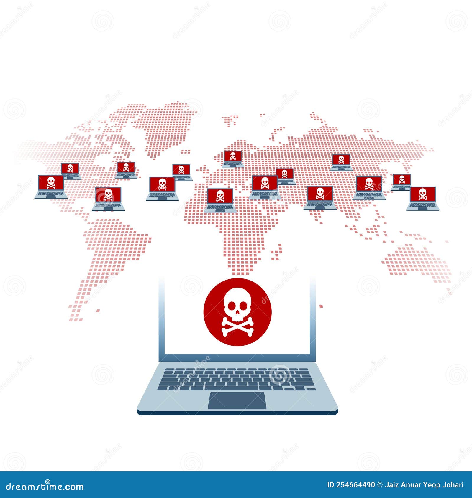 Illustration Of Cybersecurity World Wide Computer Controlled By A Botnet Master Botnet Is A