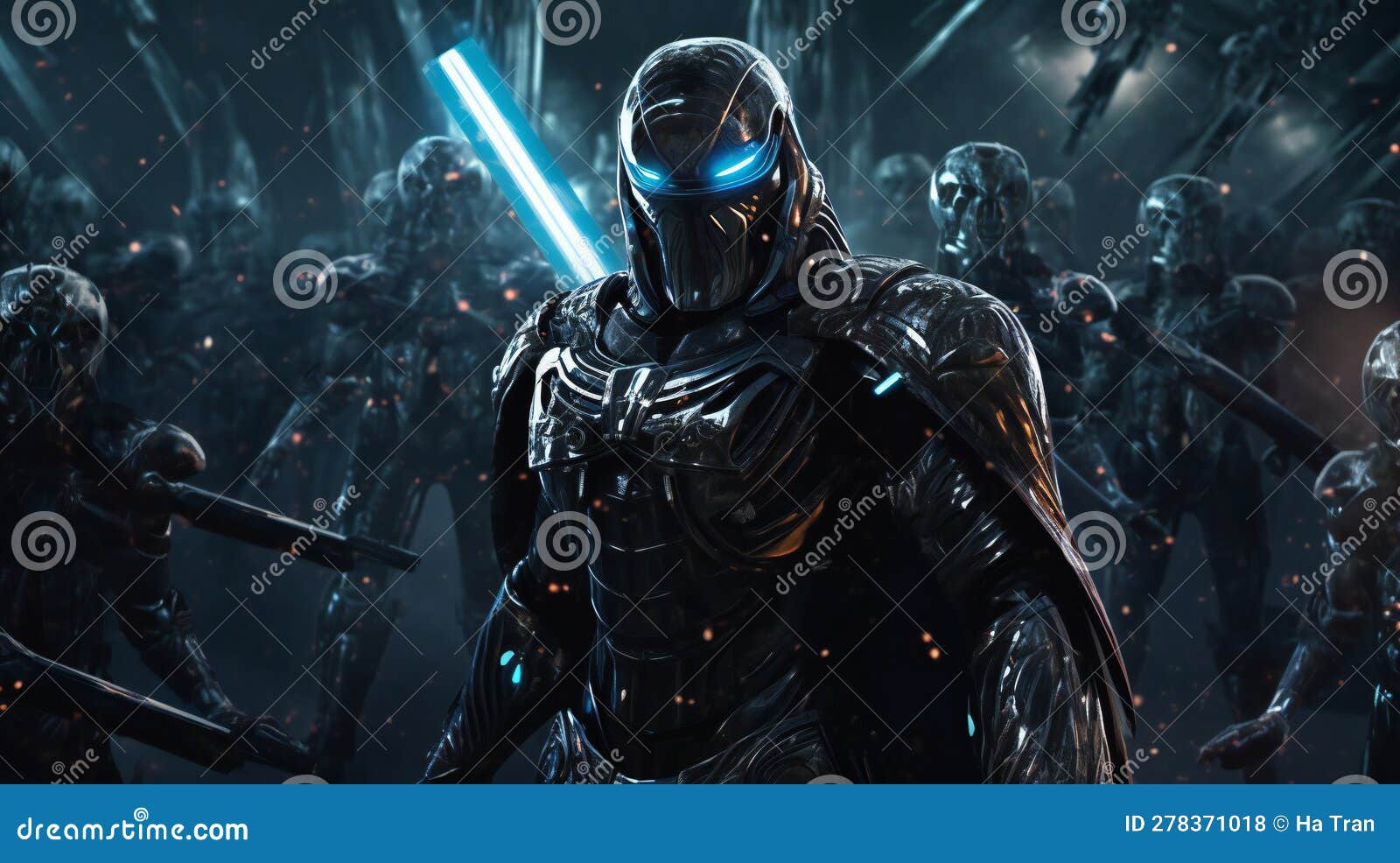 Cyborg With Glowing Sword In His Hands Stock Illustration ...