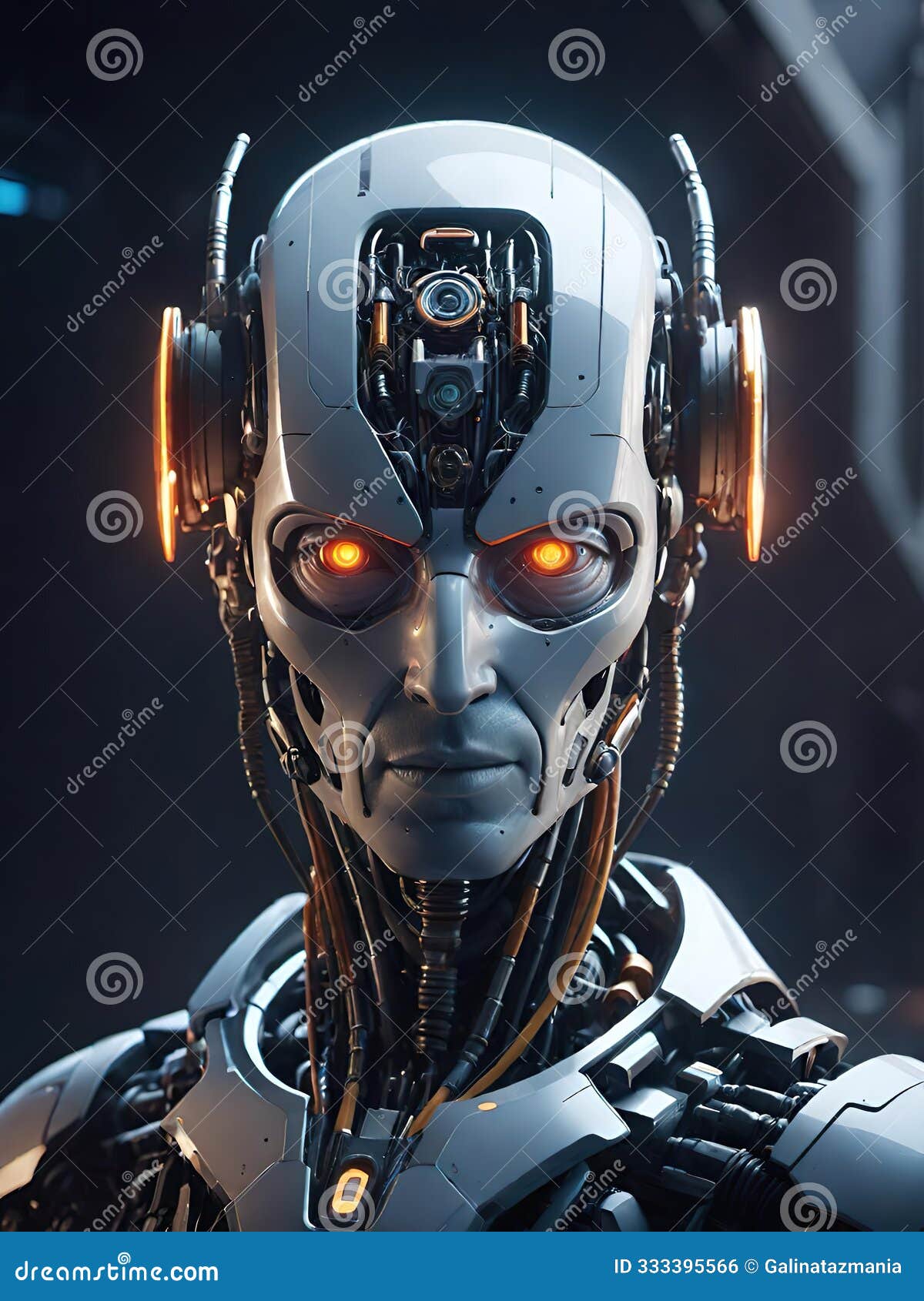 Illustration of Cyborg with Orange Eyes and Artificial Intelligence ...