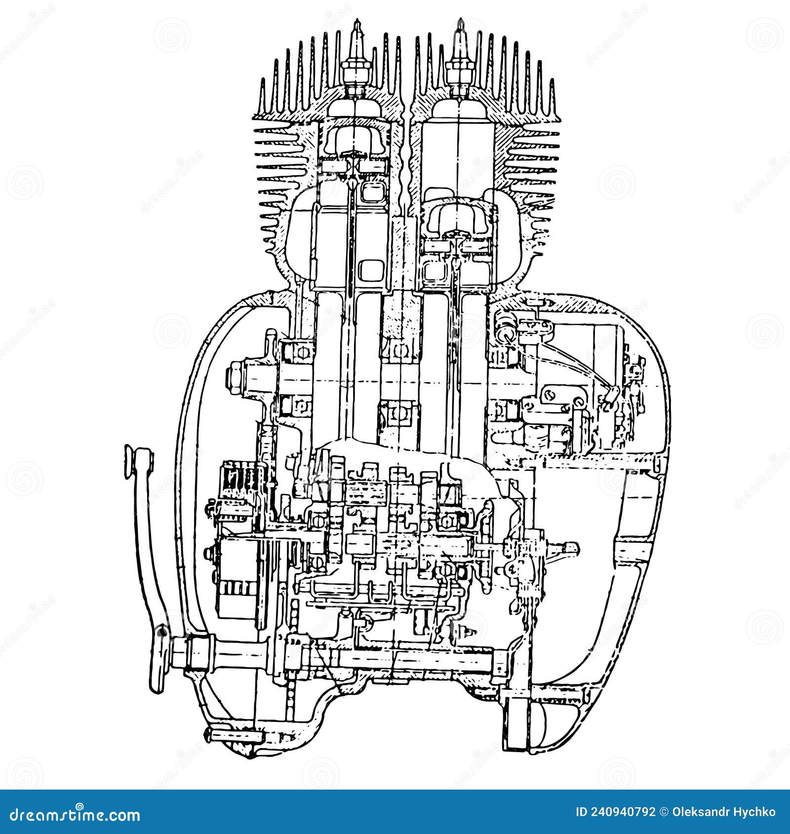 Motocycle Engine Design Isolated In Black Background. It Can Be Used As ...