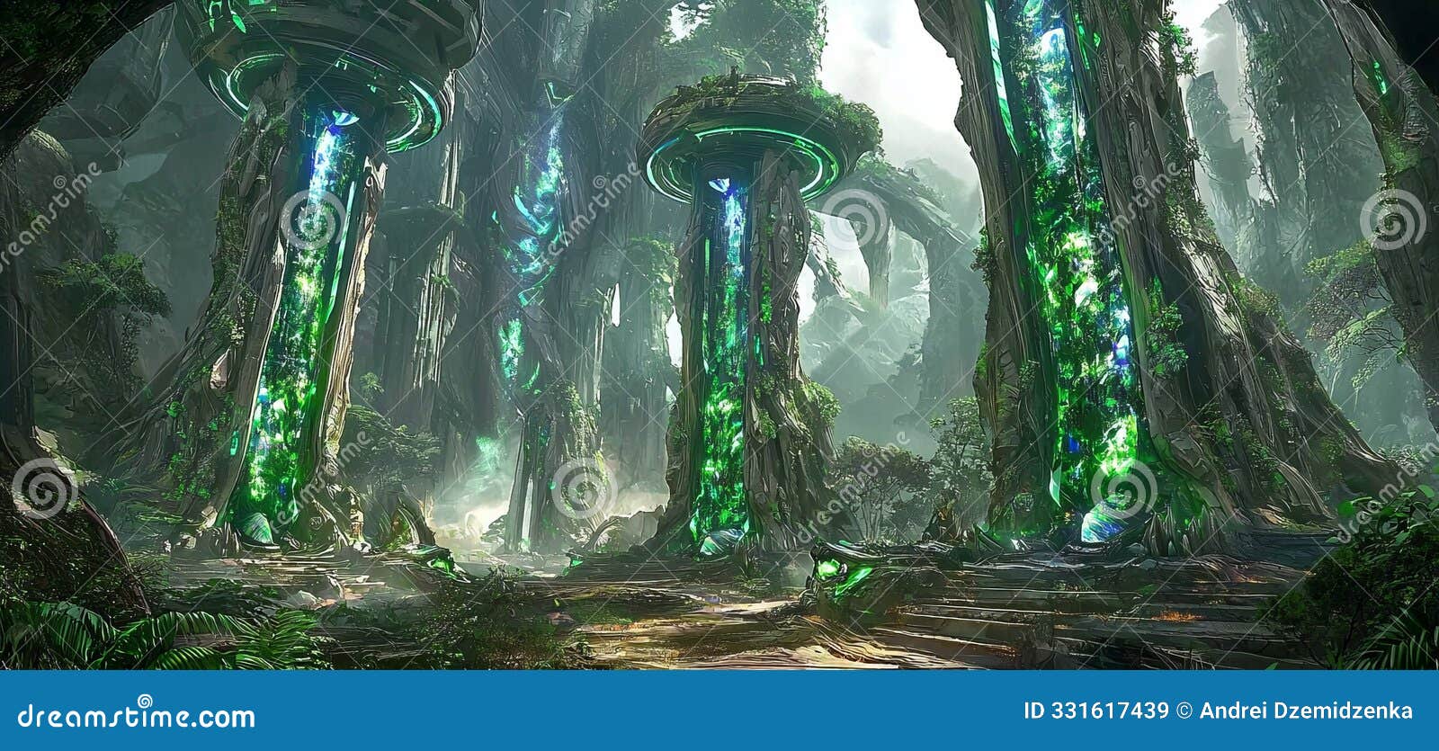 Illustration in 3D of an Alien Temple with Glowing Flames Emanating ...