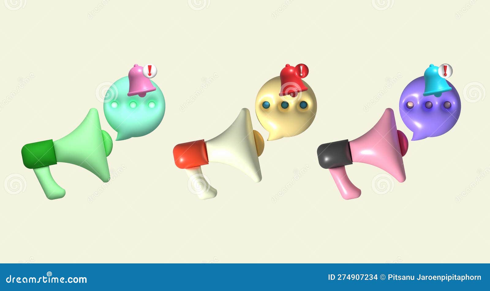 Illustration 3D . Announcement Megaphone with Message Notification Bell ...
