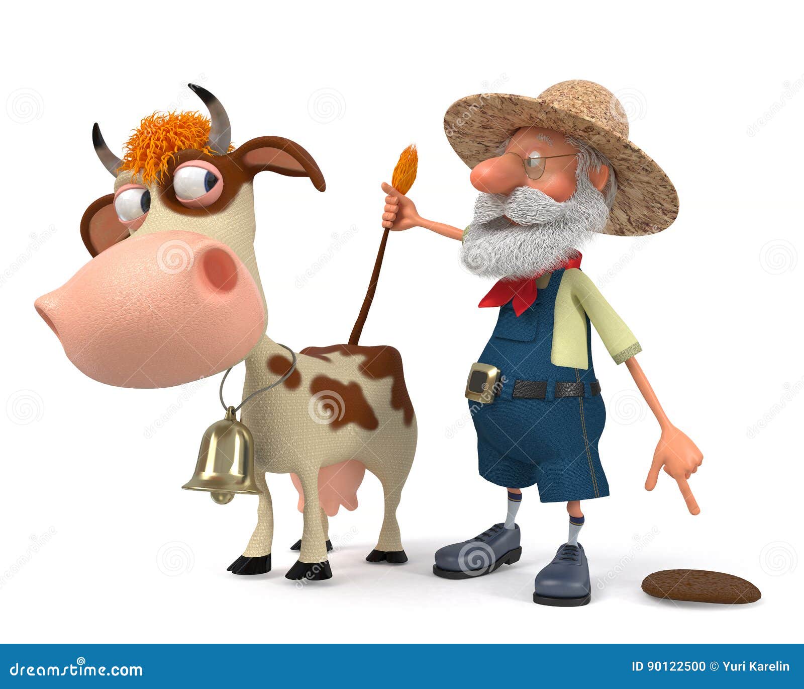 Illustration 3d Bonden Med En Ko Stock Illustrationer - Illustration av ...