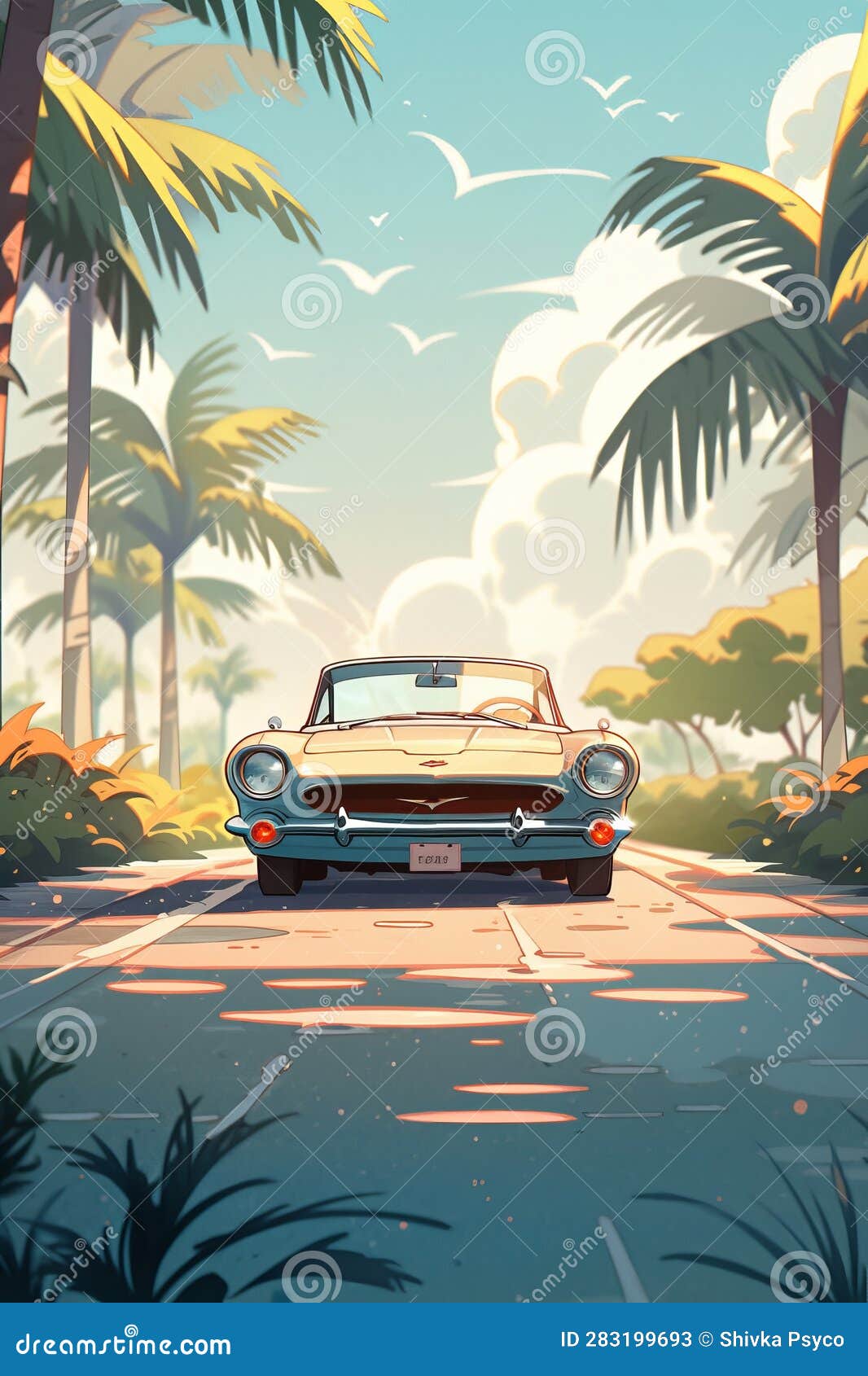 Illustration of a 2d Car Driven on Road Portrait Stock Illustration ...