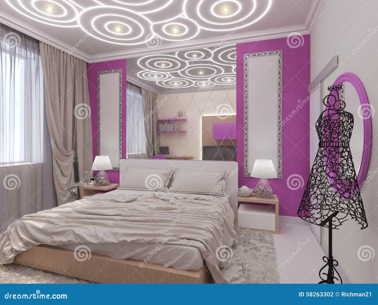Illustration 3D D'une Chambre à Coucher Pour La Jeune Fille ... Illustration 3D D'une Chambre à Coucher Pour La Jeune Fille ...
