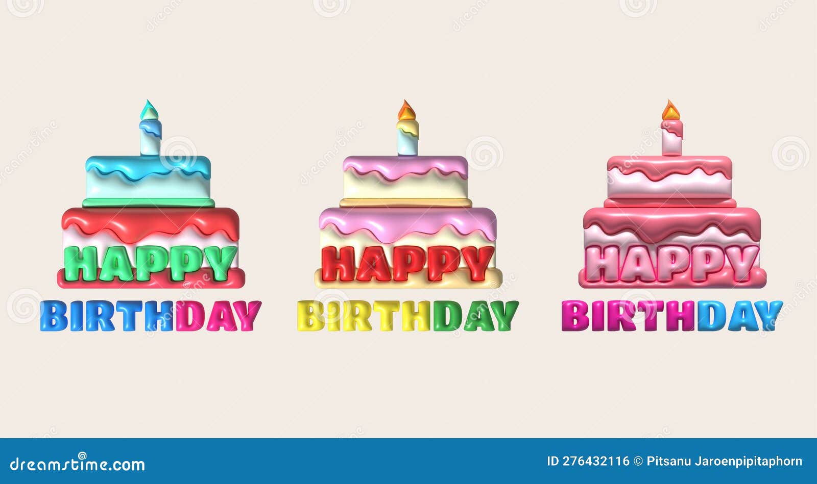 Illustration 3d Happy Birthday Word Icon And Cake Stock Illustration