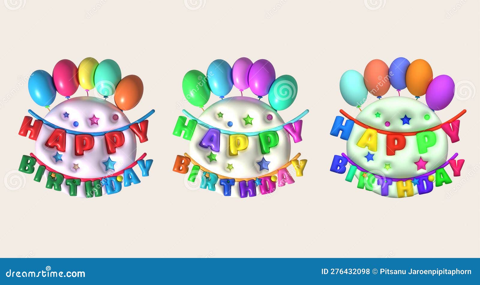 Illustration 3d Happy Birthday Word Icon And Colorful Balloons Stock