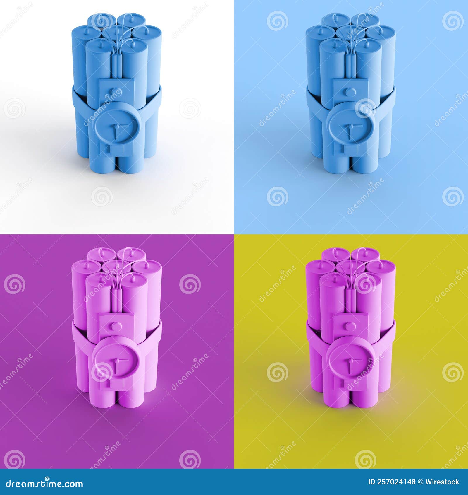 Illustration of the 3D Icon of the Dynamite Timer in Four Colorful ...