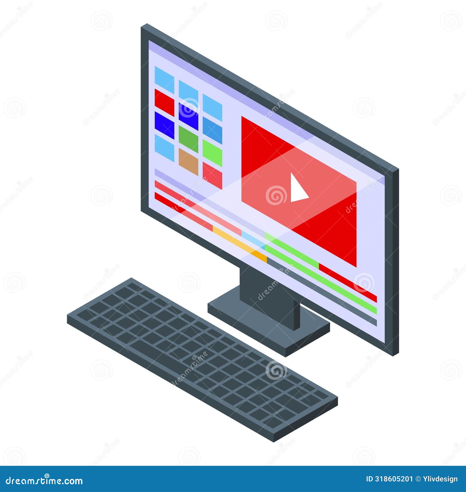 Isometric Design of Modern Computer Displaying Video Player Stock ... Isometric Design of Modern Computer Displaying Video Player Stock ...