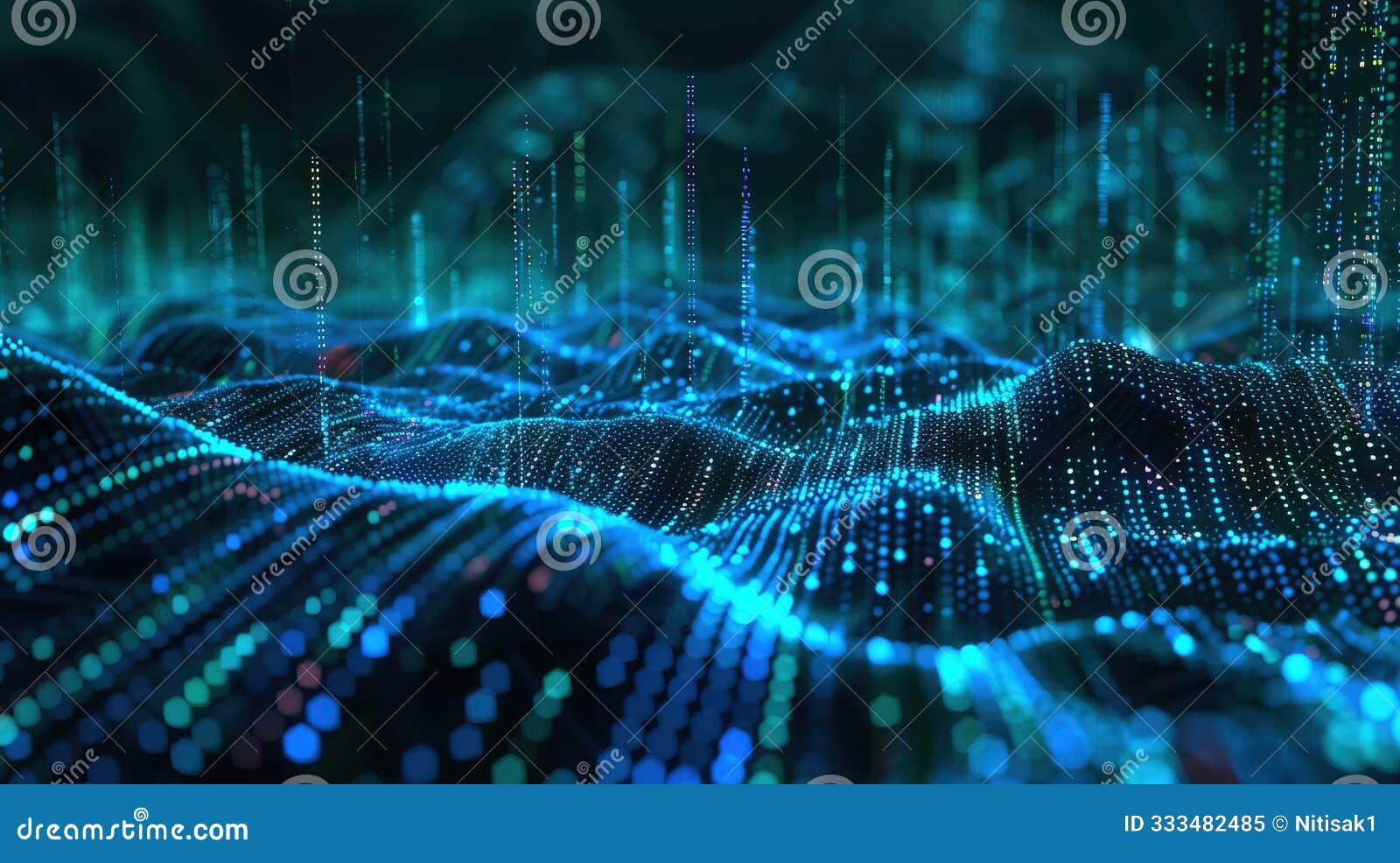 Illustration 3d Model Abstract Digital Landscape With Coding Elements