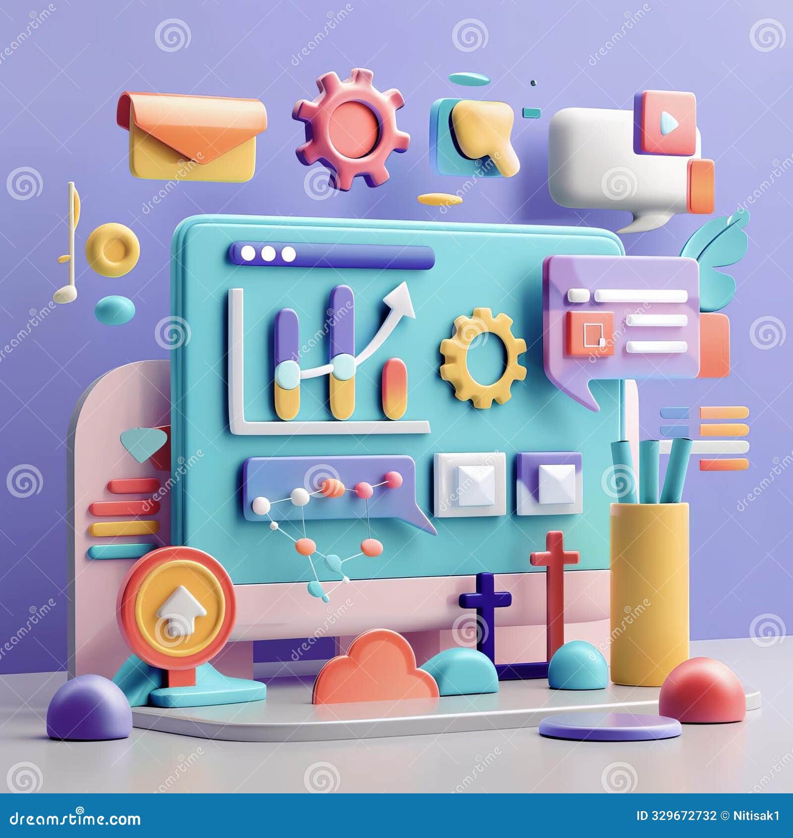 Illustration 3D Model AIpowered Customer Relationship Management CRM ...