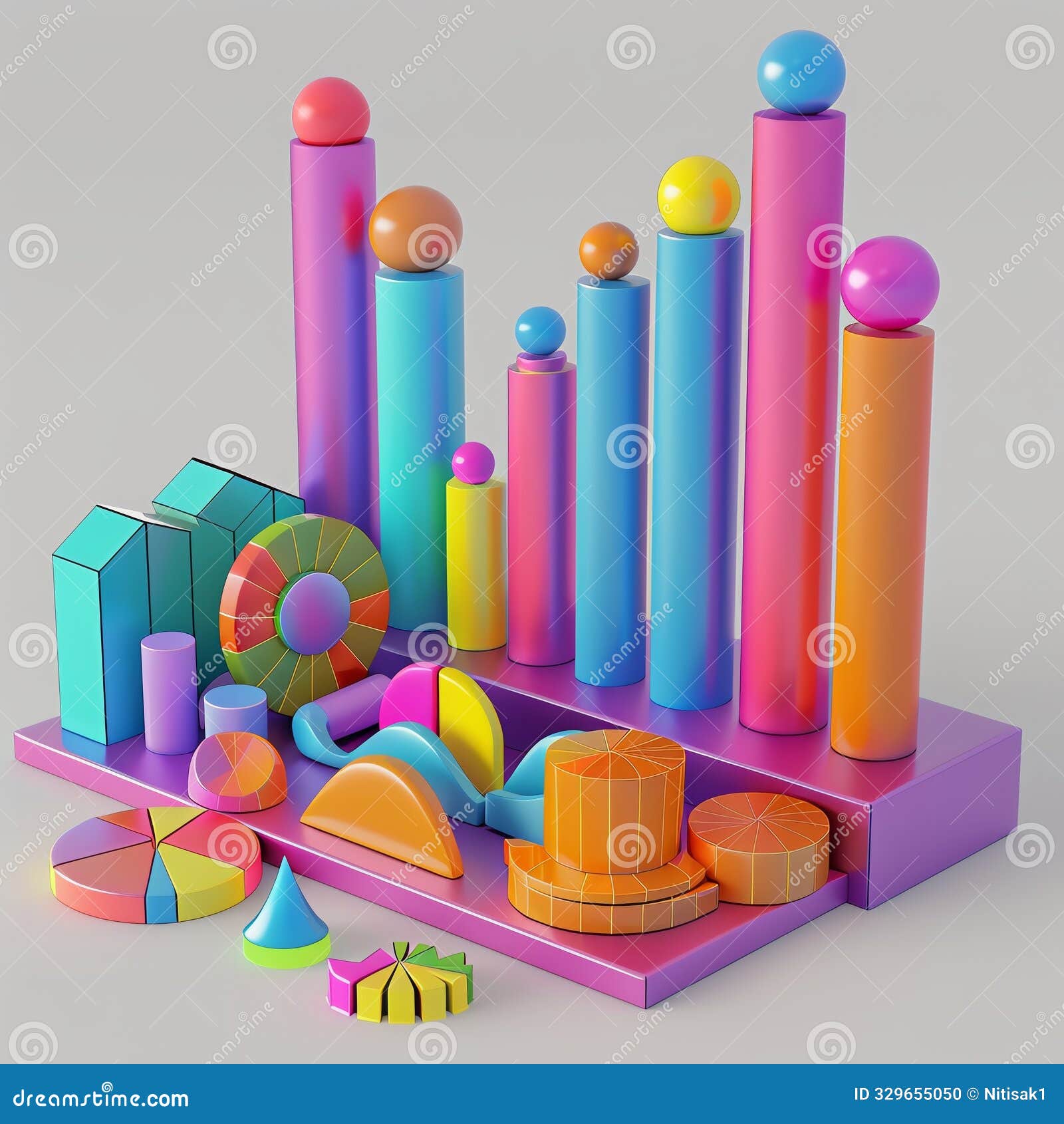92 Illustration of a 3D Model of a Business Chart Icon in Bright Colors ...