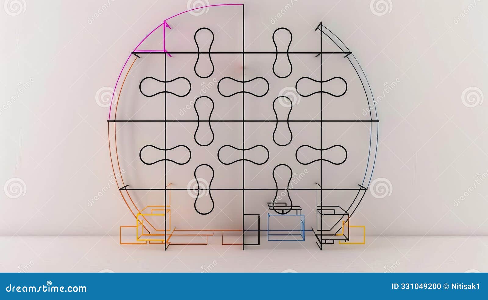 Illustration 3D Model Minimal Line Segment Icon in an Abstract Infinity ...