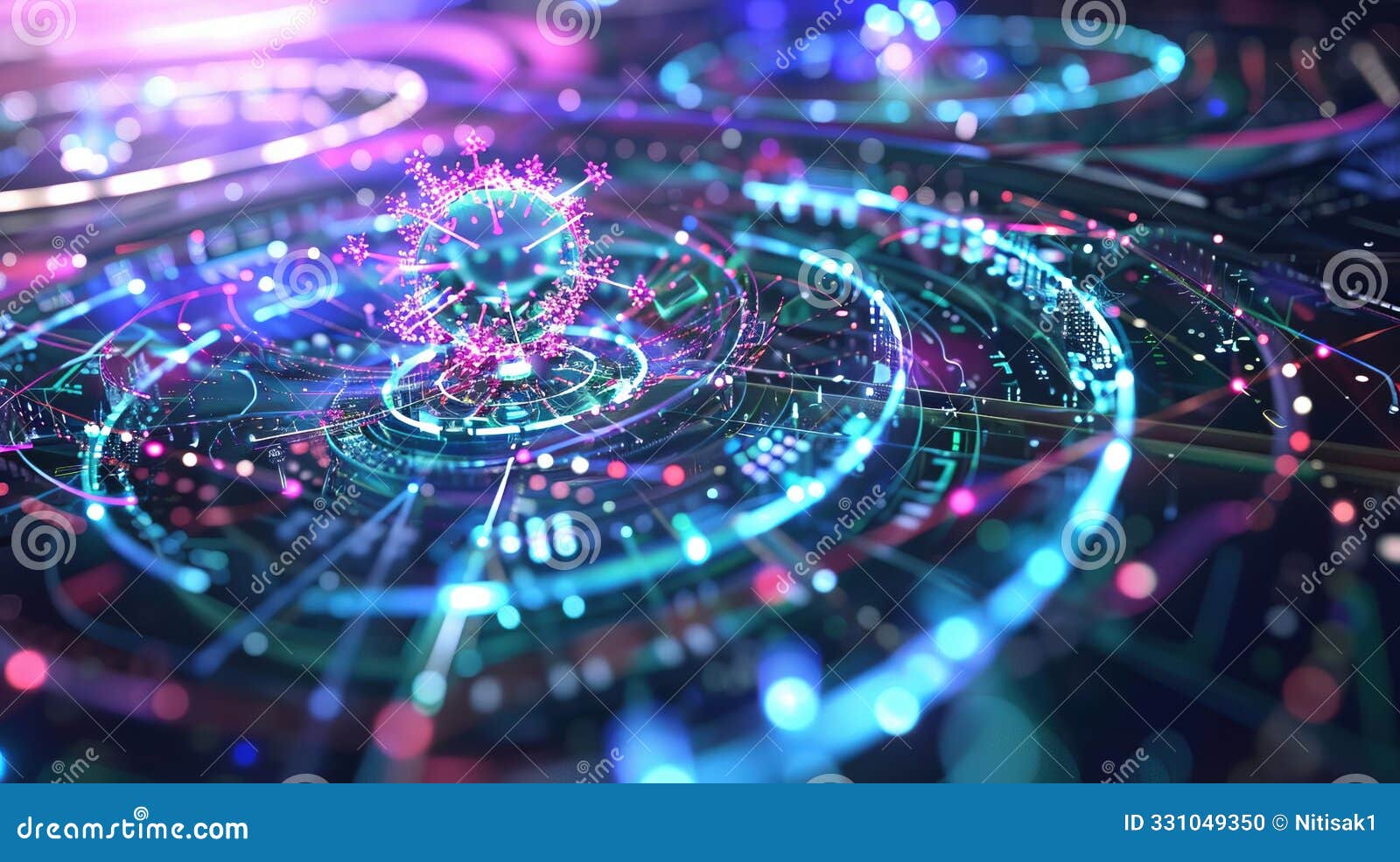 Illustration 3D Model Quantum Computing Network with Qubits and ...