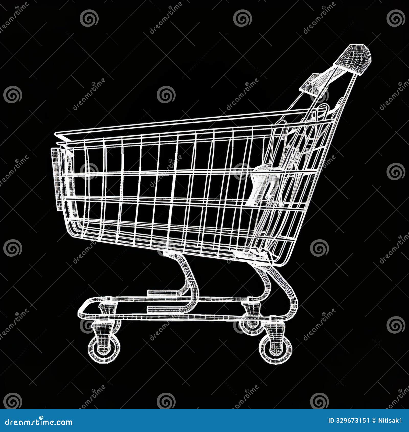 Illustration 3D Model Simple Icon of a Shopping Cart Made with Thin ...