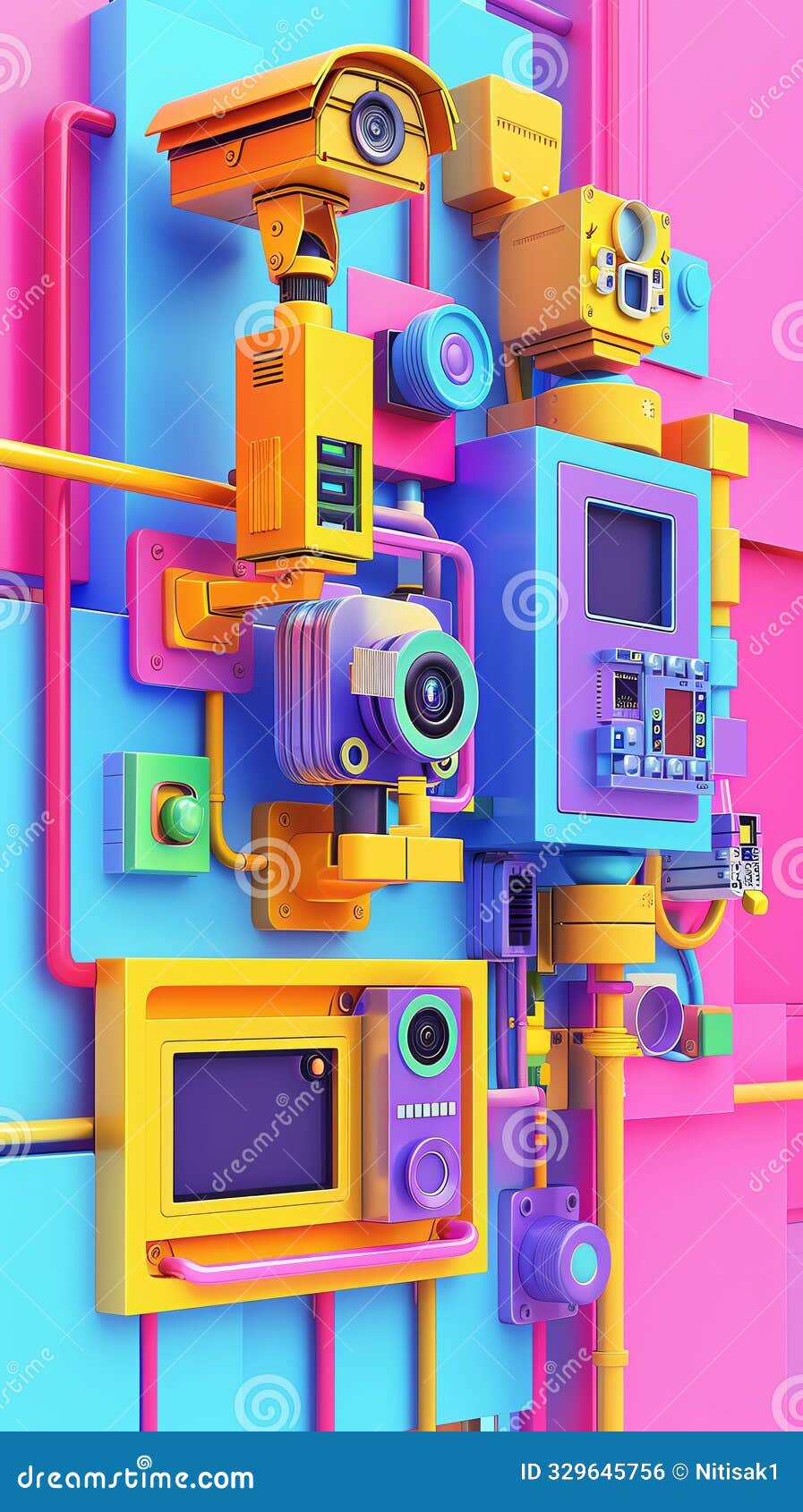 308 Illustration of a 3D Model of a Surveillance System Icon in Bright ...