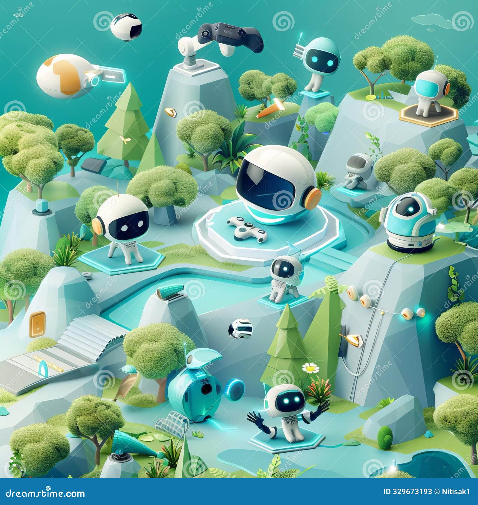 Illustration 3D Model Virtual Reality Gaming Environment with ...