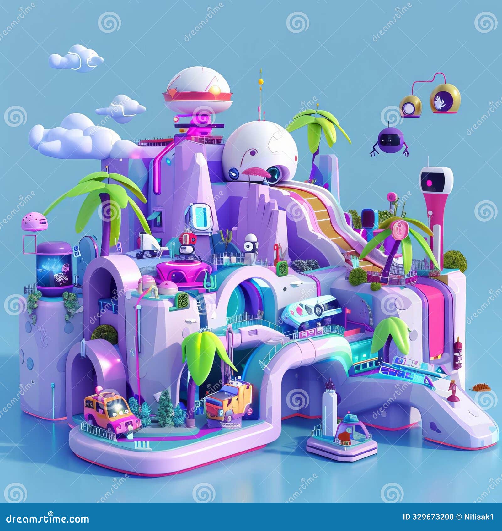 Illustration 3D Model Virtual Reality Gaming Environment with ...