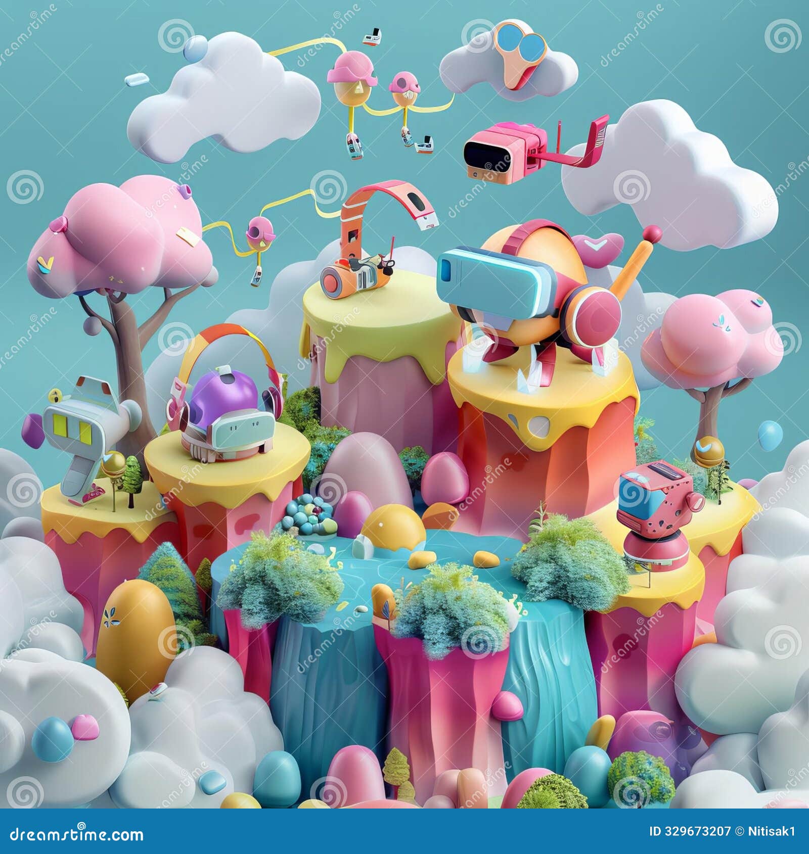 Illustration 3D Model Virtual Reality Gaming Environment with ...