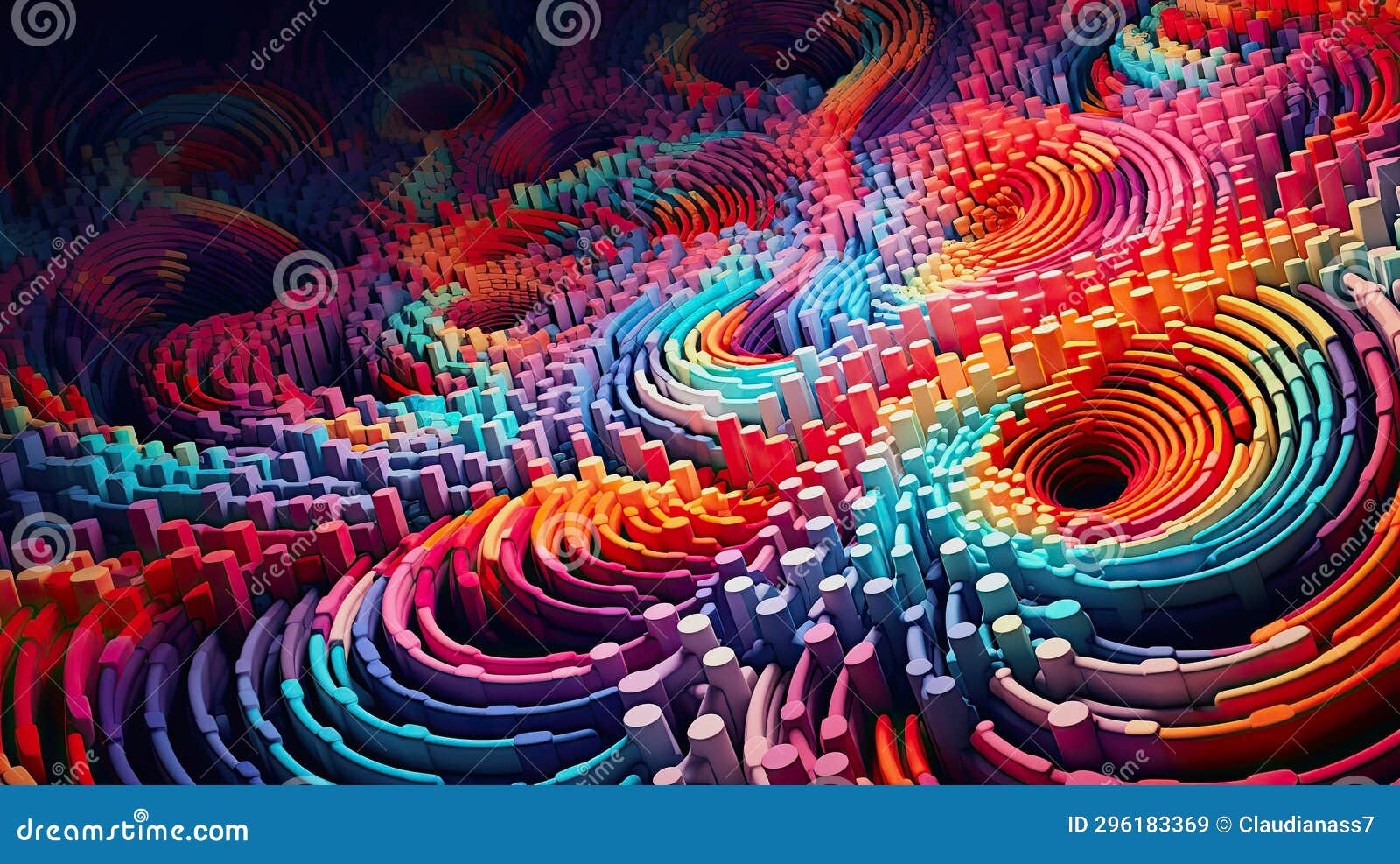 Illustration Of 3d Pixel Art Psychedelic Spiral Background Royalty-Free ...