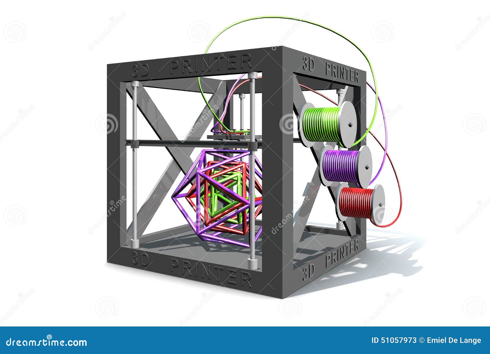 An Illustration of a 3D Printer Printing Complex Geomtric Shapes Stock ...