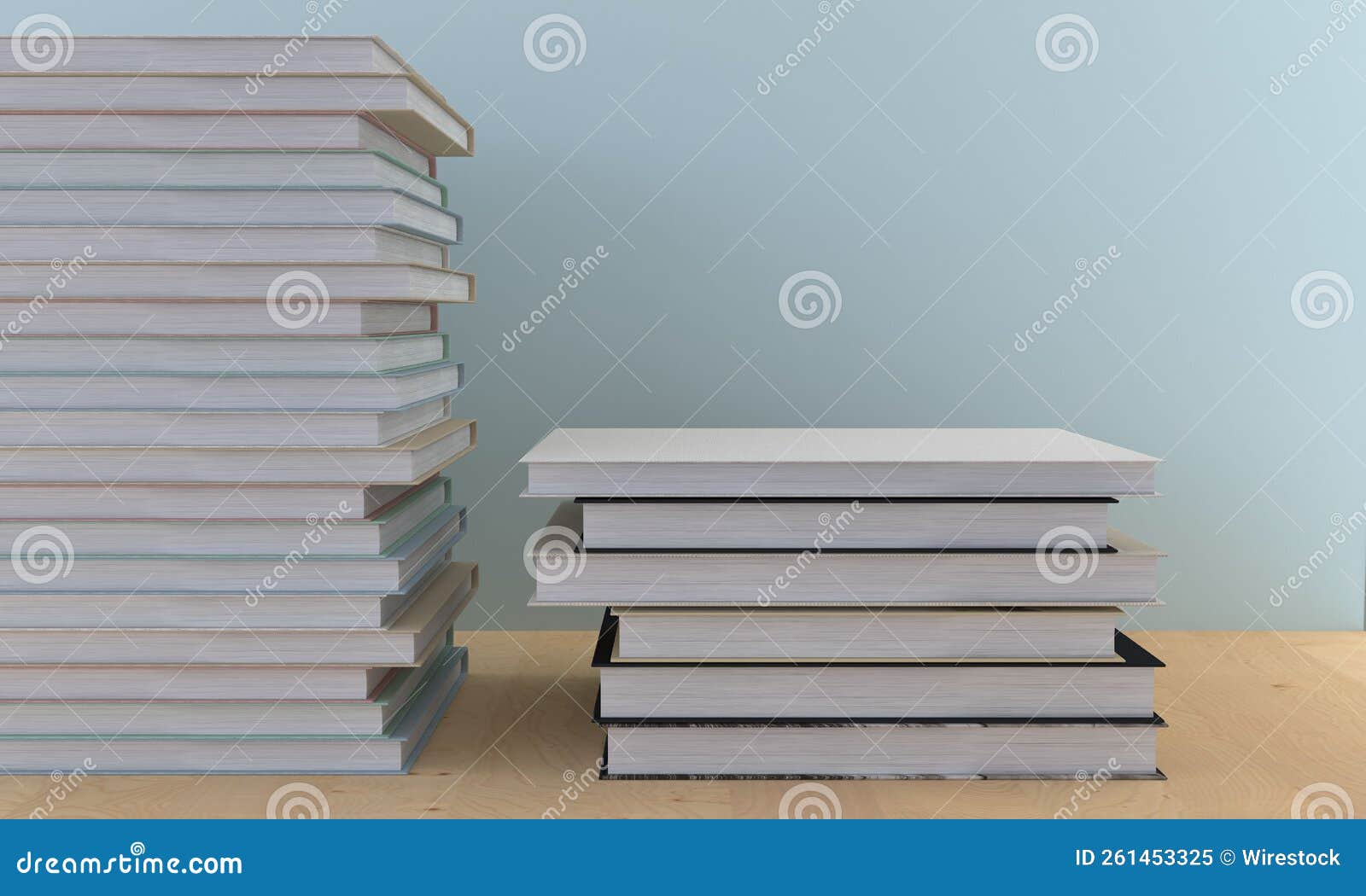 Illustration of 3D Rendering of Two Stacks of Books, on a Wooden ...