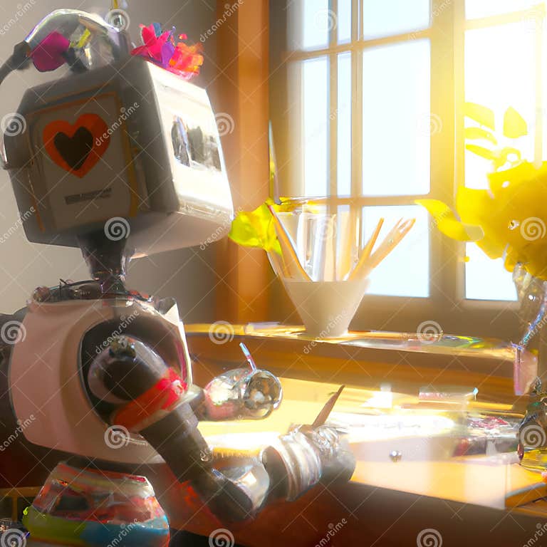 Sentient Robot at the Office Stock Illustration - Illustration of ...