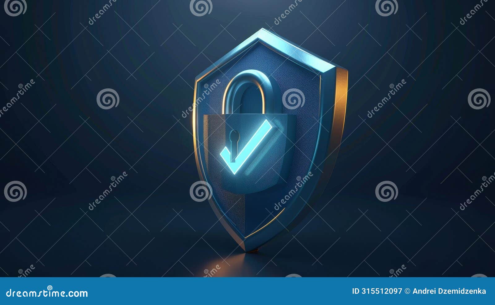 Illustration in 3D of a Shield with a Padlock and Tick Mark. Concept of ...