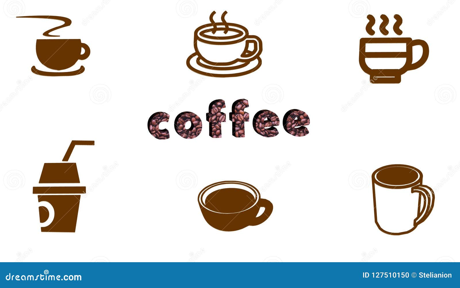 Illustration 3d Text Coffee and Coffee Cups Stock Illustration ...